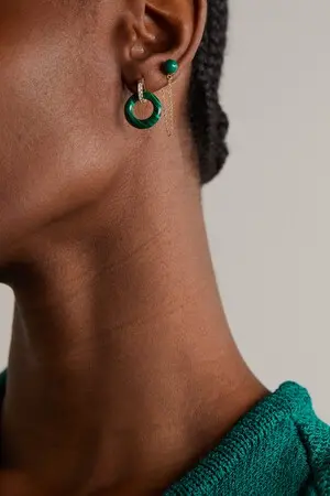 Mateo Door Knockers 14-karat Malachite And Diamond Hoop Earrings