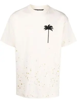 Palm Angels Splatter-effect Logo-print T-shirt - Neutrals