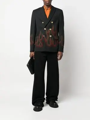 Palm Angels Flame-print Double-breasted Blazer