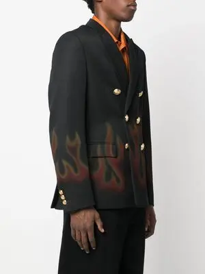 Palm Angels Flame-print Double-breasted Blazer