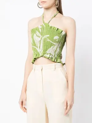 BAMBAH Linden Cropped Top Floral Print Halterneck