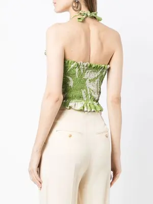 BAMBAH Linden Cropped Top Floral Print Halterneck