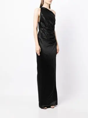 Michelle Mason Gathered-detail One-shoulder Gown - Black