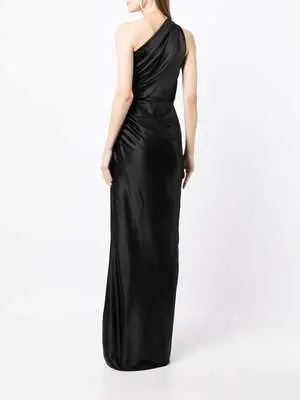 Michelle Mason Gathered-detail One-shoulder Gown - Black
