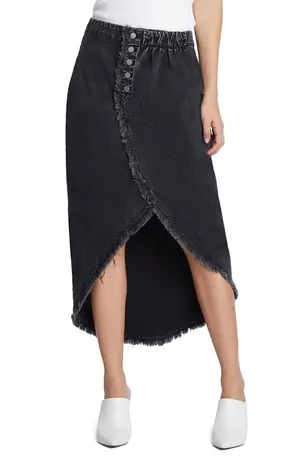 WASH LAB DENIM Button-front Faux Wrap Skirt - Shady Black