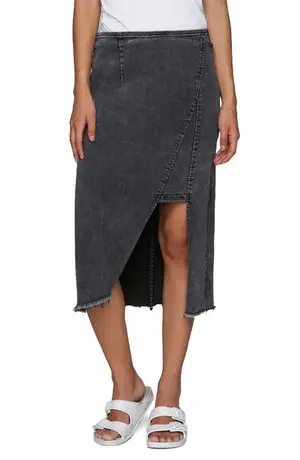 WASH LAB DENIM Asymmetric Midi Skirt - Soft Black