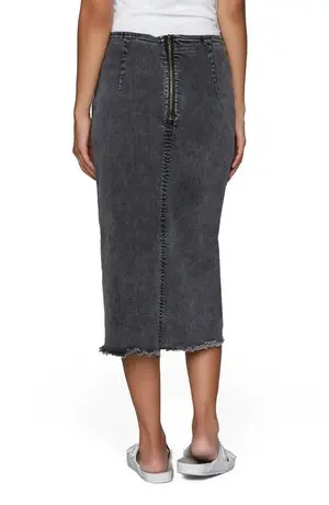 WASH LAB DENIM Asymmetric Midi Skirt - Soft Black