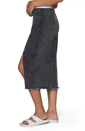 WASH LAB DENIM Asymmetric Midi Skirt - Soft Black