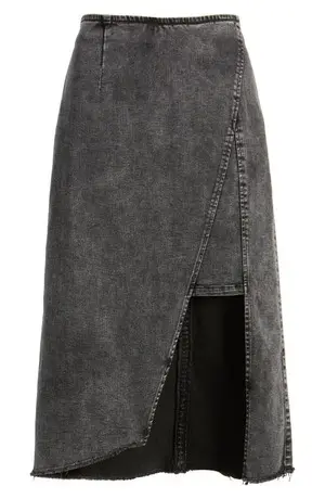 WASH LAB DENIM Asymmetric Midi Skirt - Soft Black