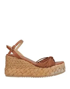 EMANUÉLLE VEE Leather Espadrille Sandals - Tan