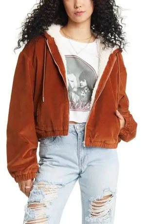 Bp. Hooded Corduroy & Faux Shearling Jacket