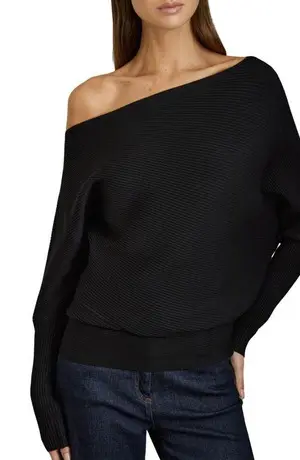 REISS Lorna Off-the-shoulder Ribbed Sweater - Black