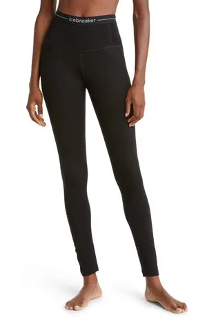 Icebreaker 260 Tech High Waist Wool Base Layer Leggings - Black