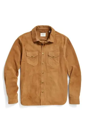 Billy Reid Suede Snap Front Work Shirt - Camel