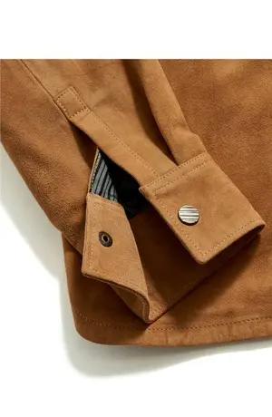 Billy Reid Suede Snap Front Work Shirt - Camel