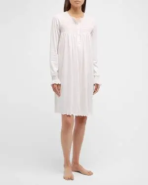 P Jamas Julia Embroidered Blouson-sleeve Nightgown - Pink