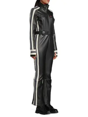 Perfect Moment Crystal Belted Stripe Faux Leather Ski Suit