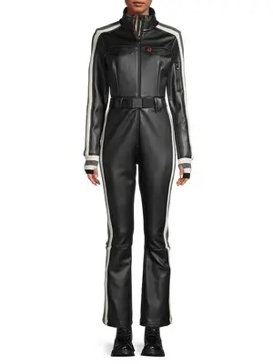 Perfect Moment Crystal Belted Stripe Faux Leather Ski Suit