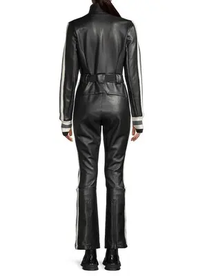 Perfect Moment Crystal Belted Stripe Faux Leather Ski Suit