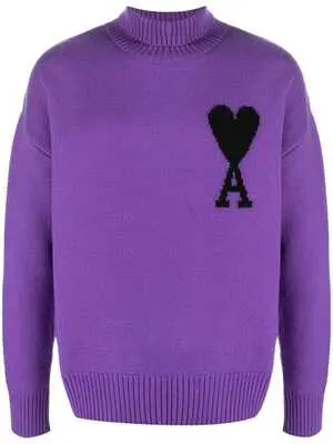 AMI Paris De Coeur Roll-neck Jumper - Purple