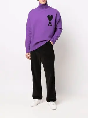 AMI Paris De Coeur Roll-neck Jumper - Purple