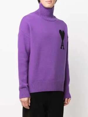 AMI Paris De Coeur Roll-neck Jumper - Purple