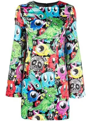 Philipp Plein Graphic-print Long-sleeve Shift Dress