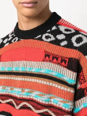 LANEUS Contrast Patterned Jacquard Jumper