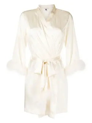 GILDA & PEARL Waist-tied Satin Robe - White