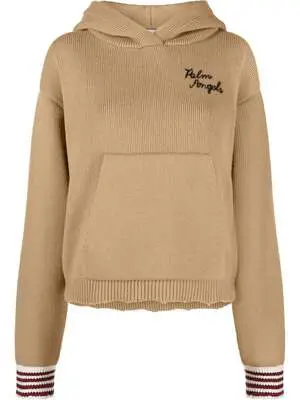 Palm Angels Embroidered Logo Knitted Hoodie