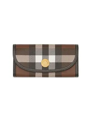 Burberry Halton Check Coated Canvas Continental Wallet - Dark Birch