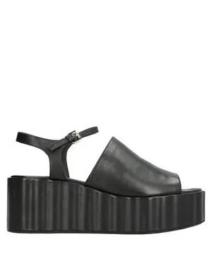 STRATEGIA Leather Wedge Sandals - Black