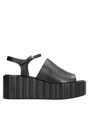 STRATEGIA Leather Wedge Sandals - Black