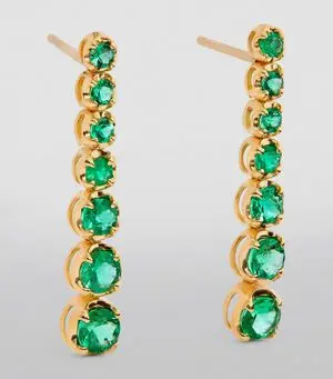 JENNIFER MEYER Yellow And Emerald Tennis Earrings