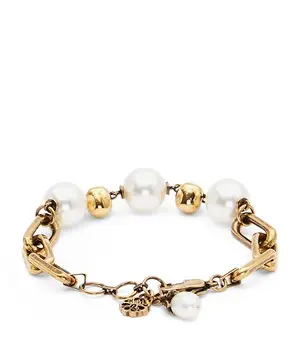 Alexander McQueen Faux Pearl And Skull Bracelet - Blue