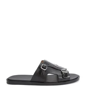 Santoni Crocodile Monk Sandals - Black