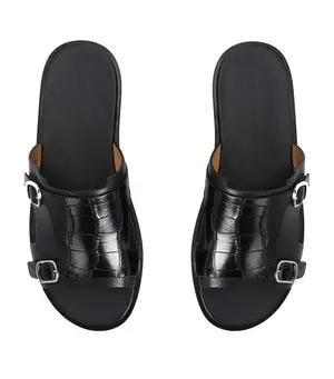Santoni Crocodile Monk Sandals - Black