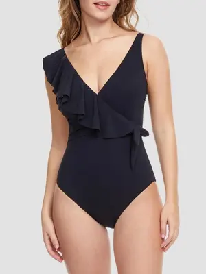 GOTTEX Tutti Frutti Ruffled One-piece Swimsuit - Black
