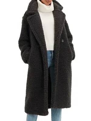 UGG Gertrude Long Teddy Coat Ink Black