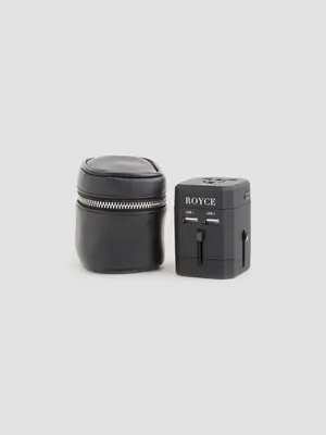 ROYCE NEW YORK Travel Adapter & Leather Case Black