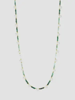 Jia Jia 14k Yellow Gold, Emerald, & Pearl Long Necklace - Green