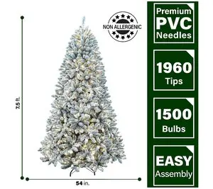 FRASER HILL FARM 7.5' Flocked Winter Snow Pine Hristmas Tree