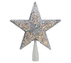 NORTHLIGHT 8.5' Silver Glitter Star Lit Cut Out Design Topper - One-color
