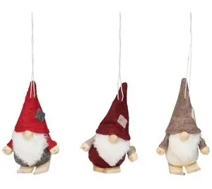 NORTHLIGHT S/3 Red & Gray Skiing Gnome Christma Ornaments - One-color