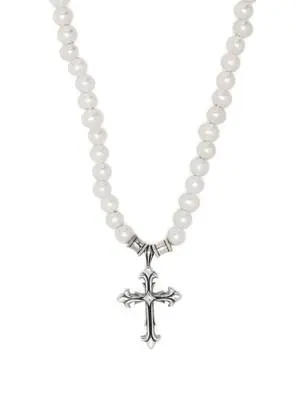 Emanuele Bicocchi Cross Pendant Pearl Necklace - White