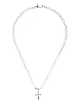 Emanuele Bicocchi Cross Pendant Pearl Necklace