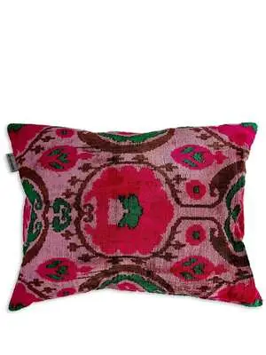 LES-OTTOMANS Jacquard Velvet Cushion - Red