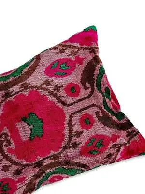 LES-OTTOMANS Jacquard Velvet Cushion - Red