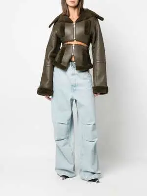 ANDREĀDAMO Cut-out Shearling-trim Leather Jacket