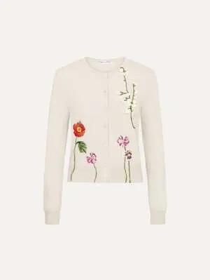 Oscar De La Renta Mixed Botanical Threadwork Cardigan